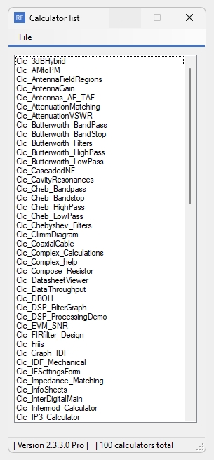 An overview of implemented calculators